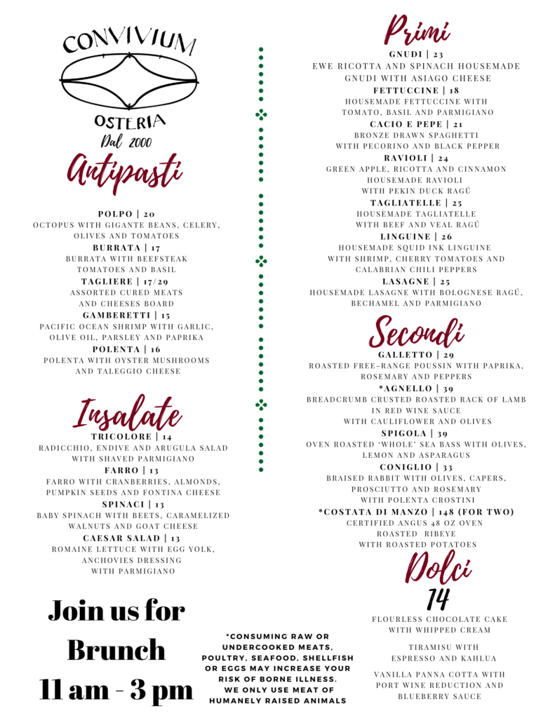 Menù | CONVIVIUM Osteria | Italian Restaurant Brooklyn - New York